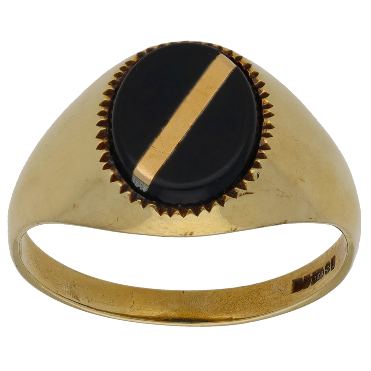 9ct Gold Onyx Crest/Emblem Signet Ring Size W | H&T