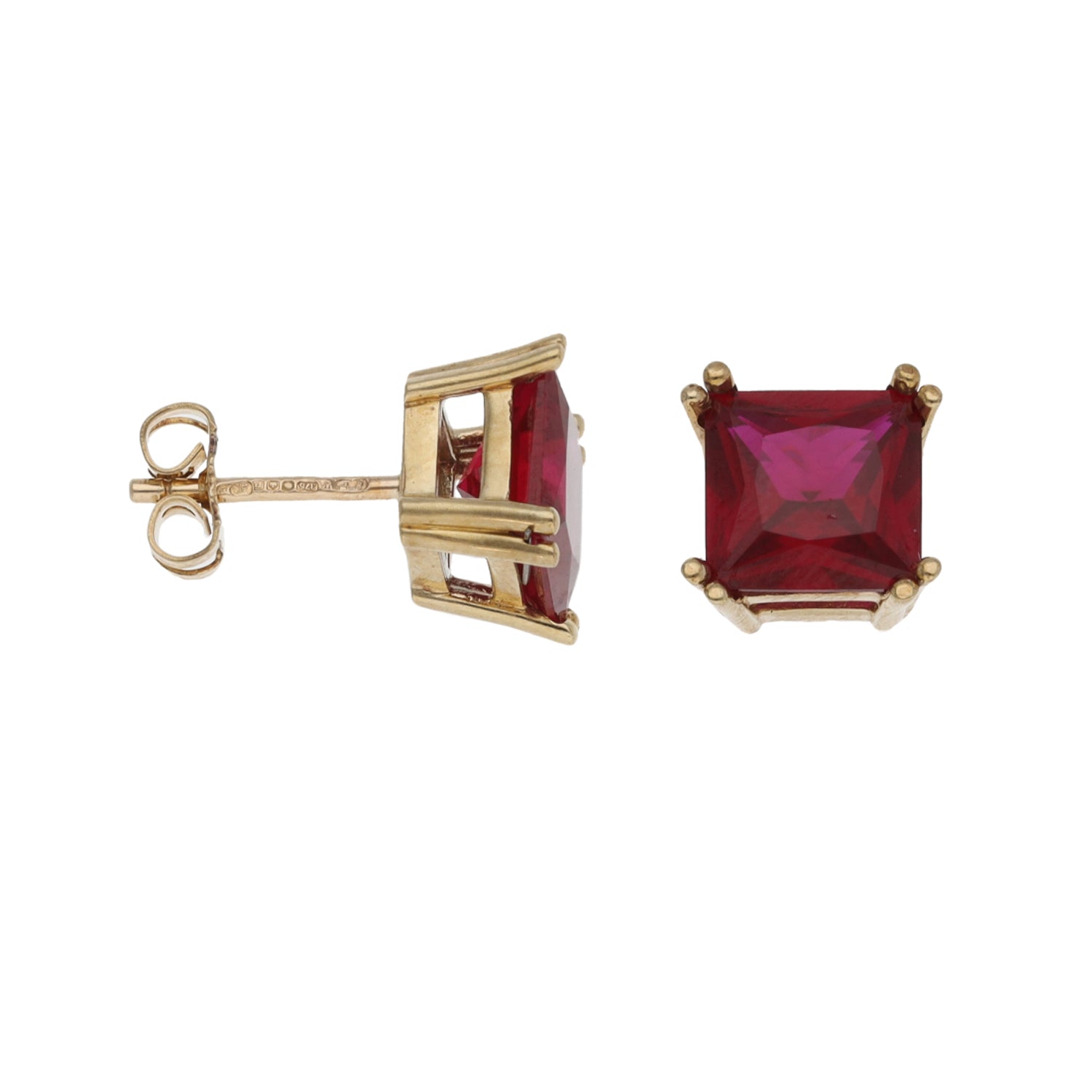 9ct Gold Man Made Ruby Stud Earrings | H&T