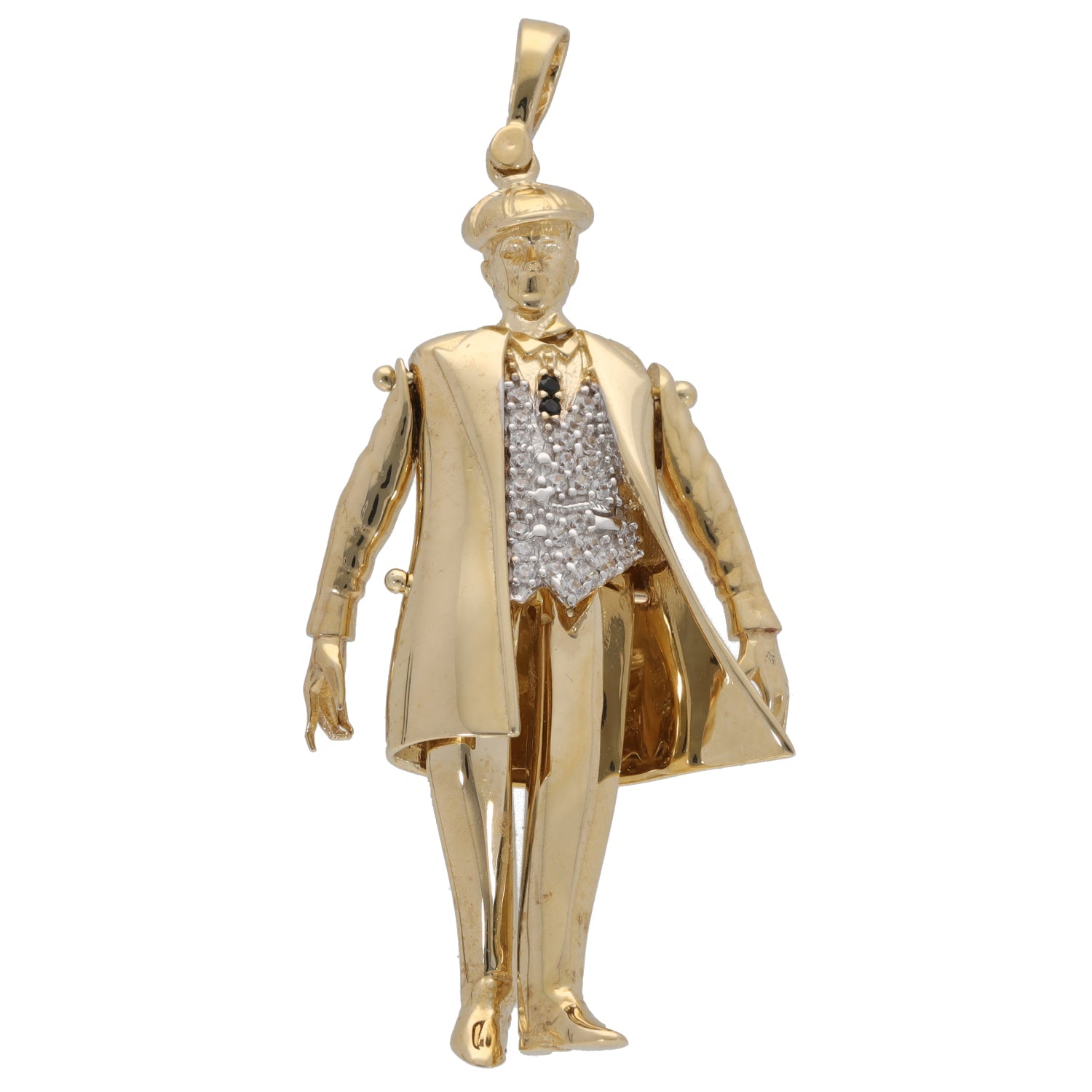 New 9ct Gold Cubic Zirconia Moveable Man Pendant | H&T