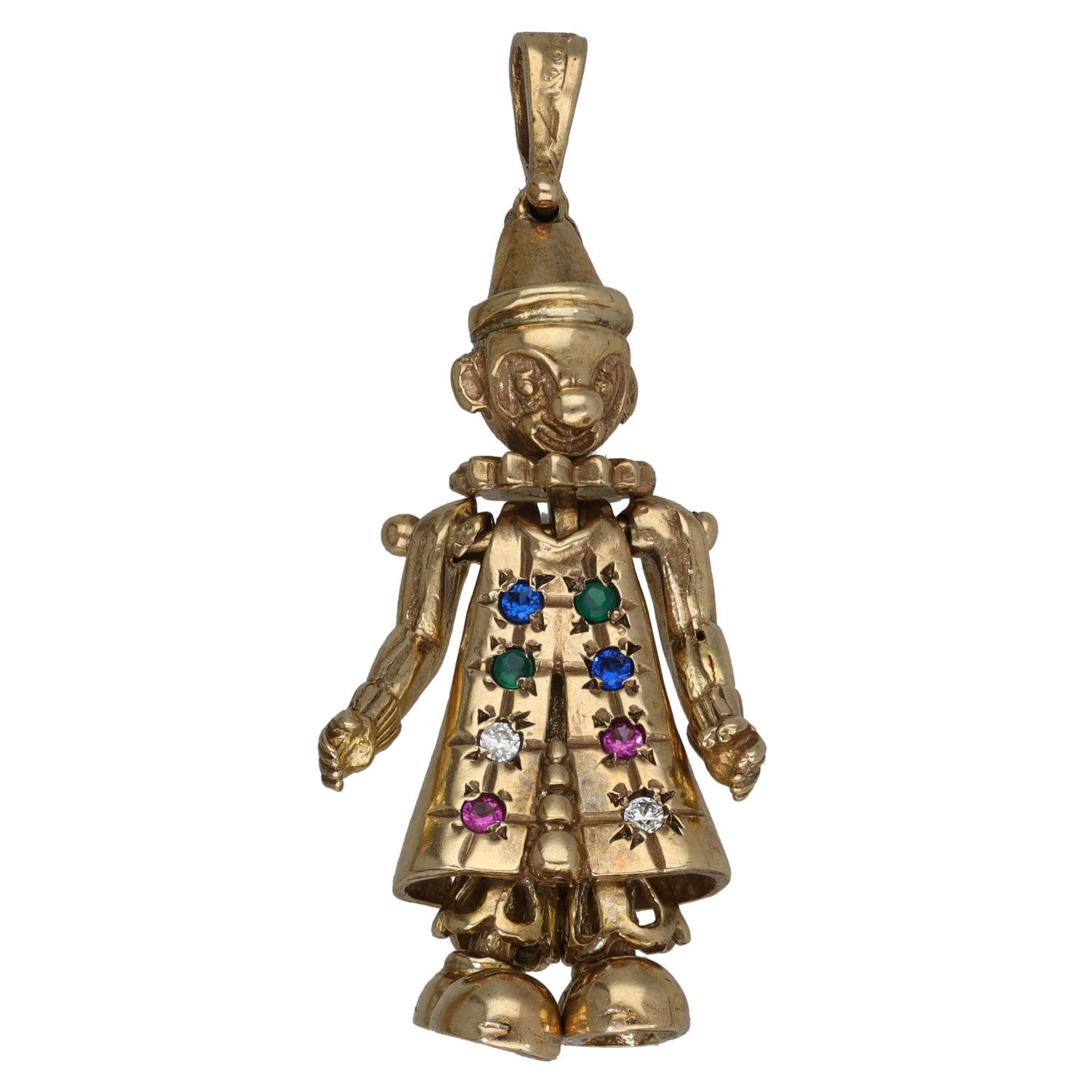 9ct Gold Imitation Gems Clown Pendant | H&T