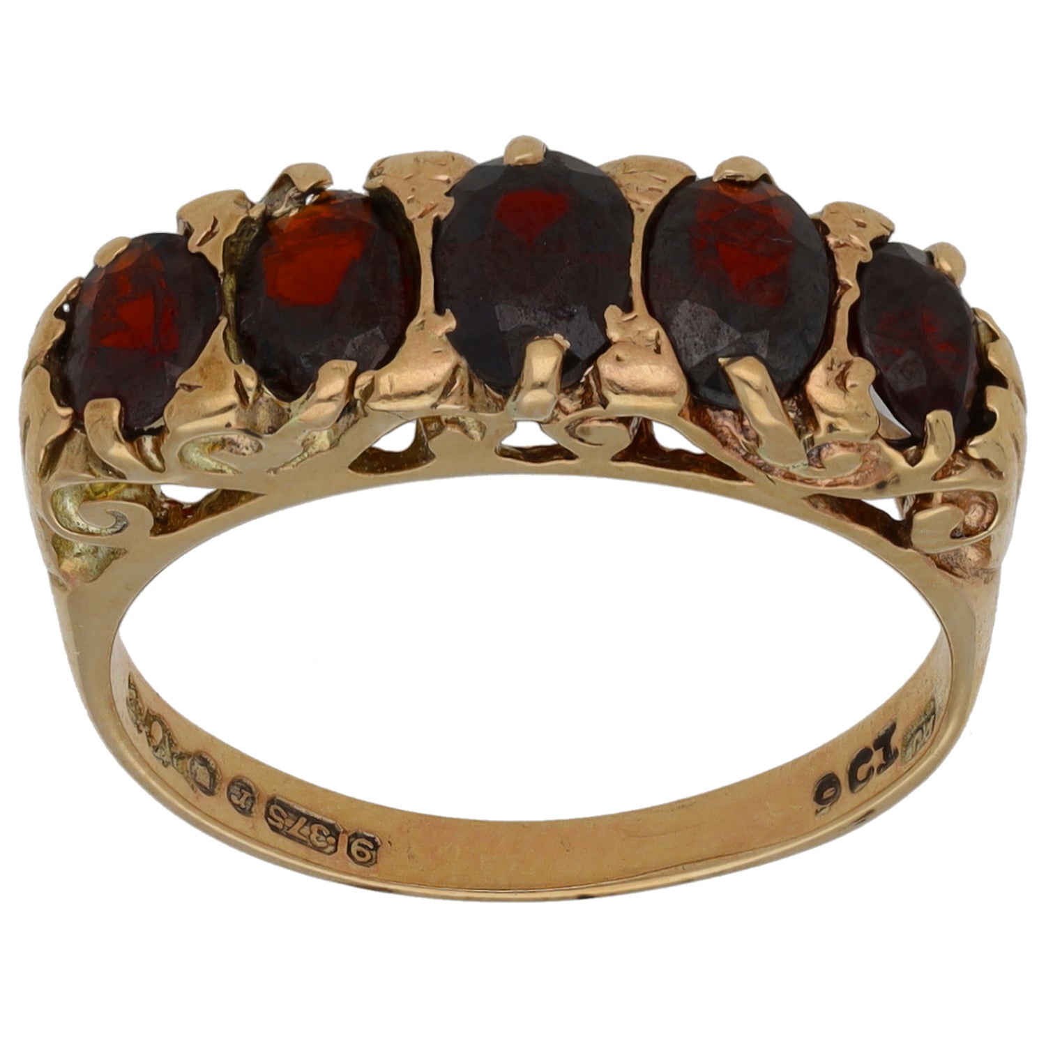9ct Gold Garnet Half Eternity Ring Size N | H&T