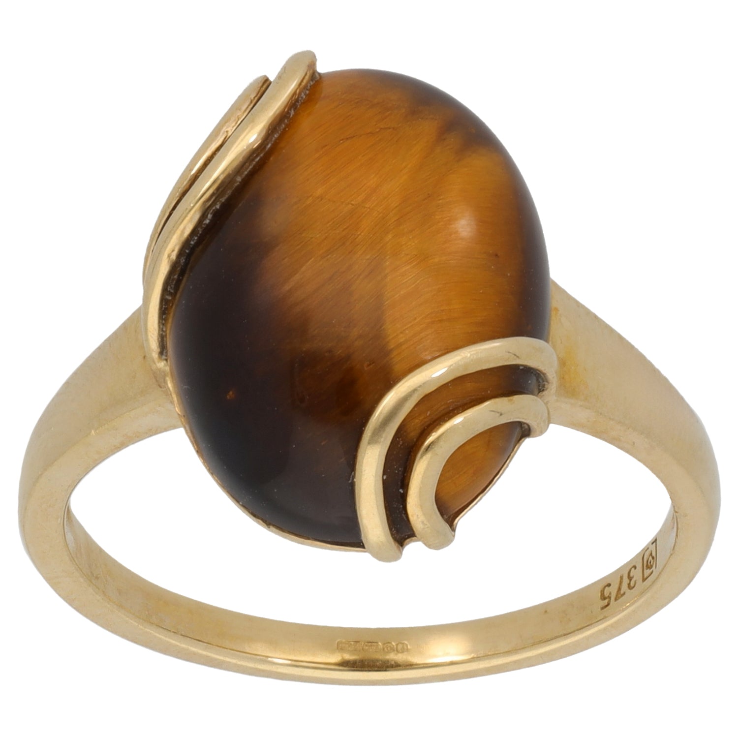 9ct Gold Tiger's Eye Single Stone Ring Size T | H&T
