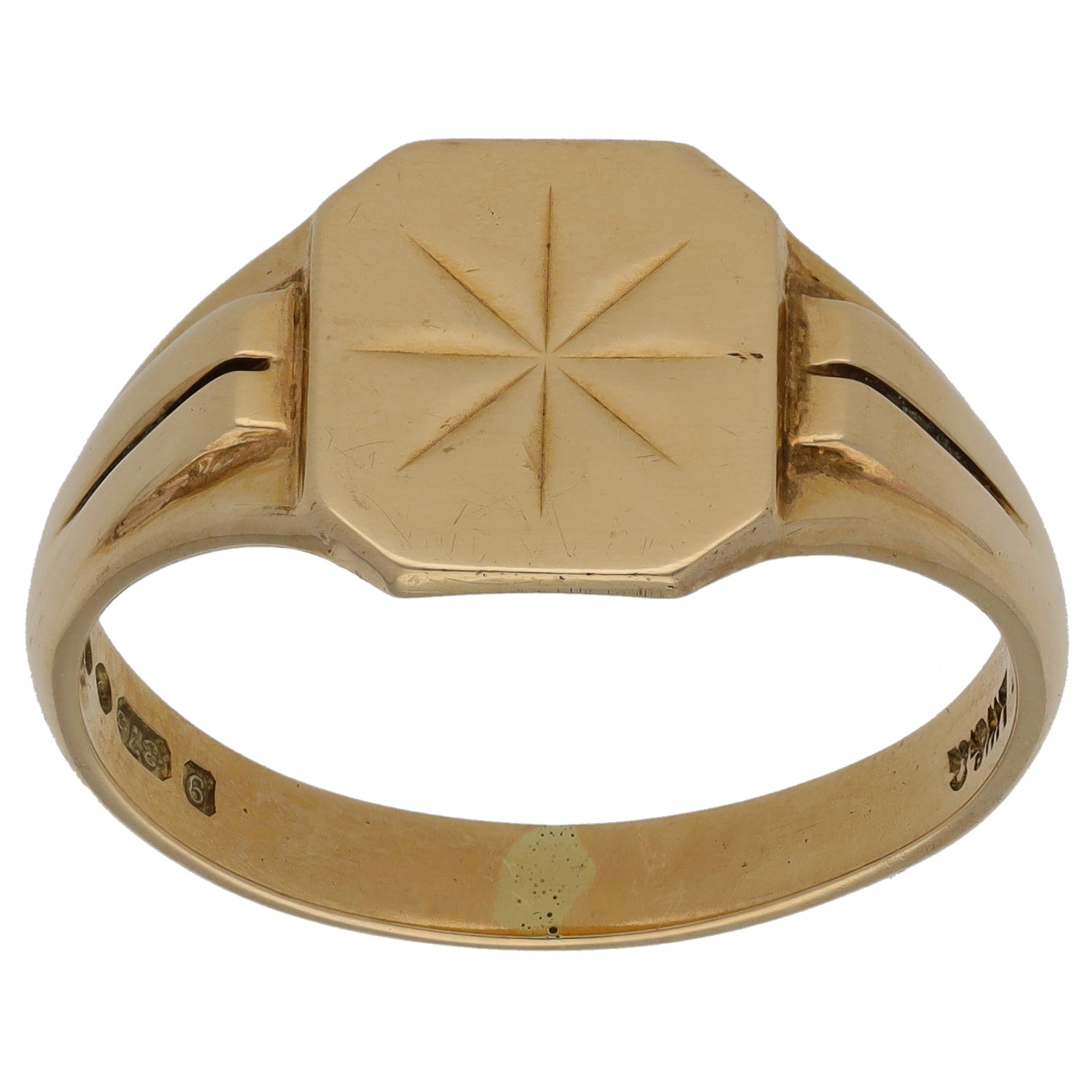 9ct Gold Patterned Signet Ring Size V | H&T