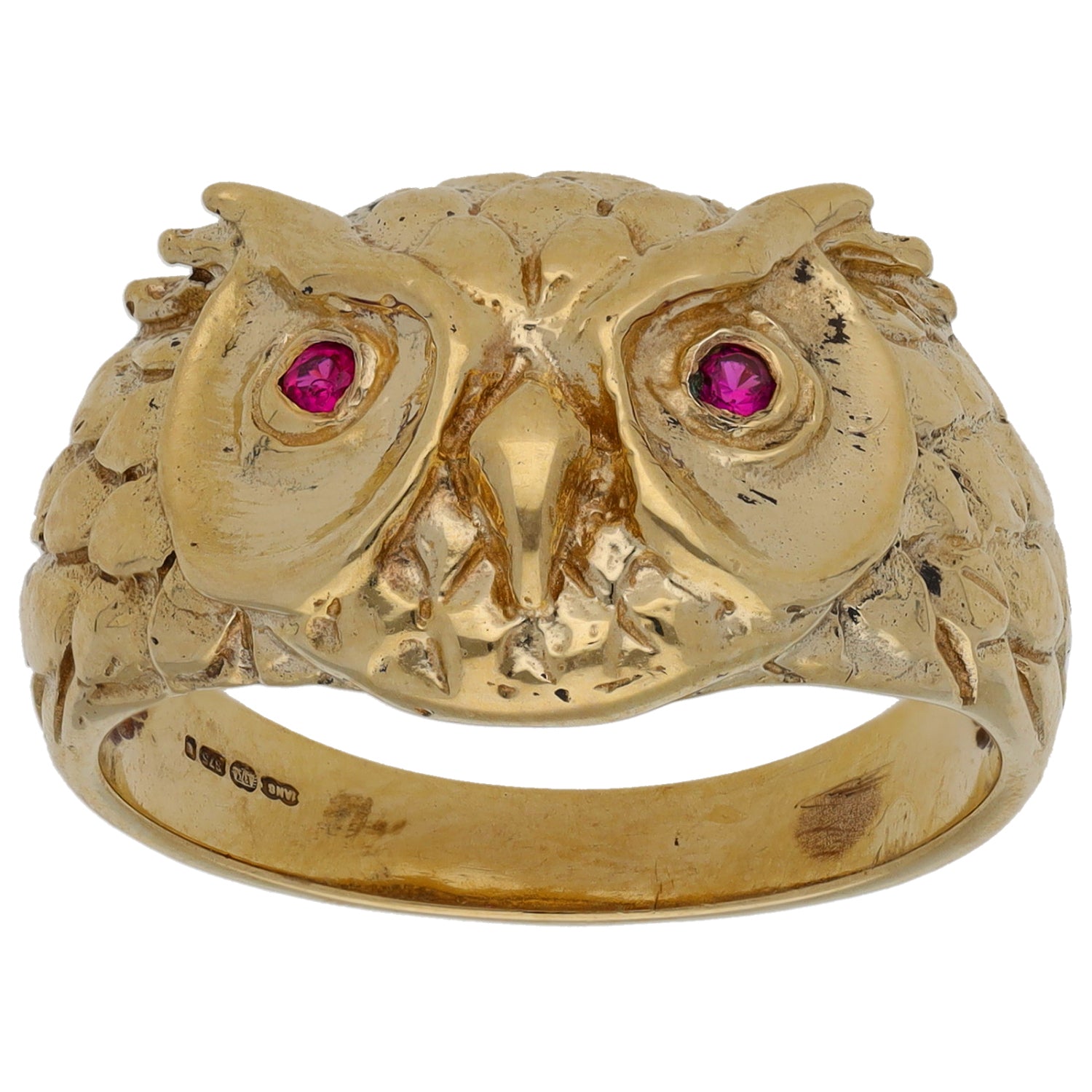 9ct Gold Man Made Ruby Owl Ring Size T | H&T