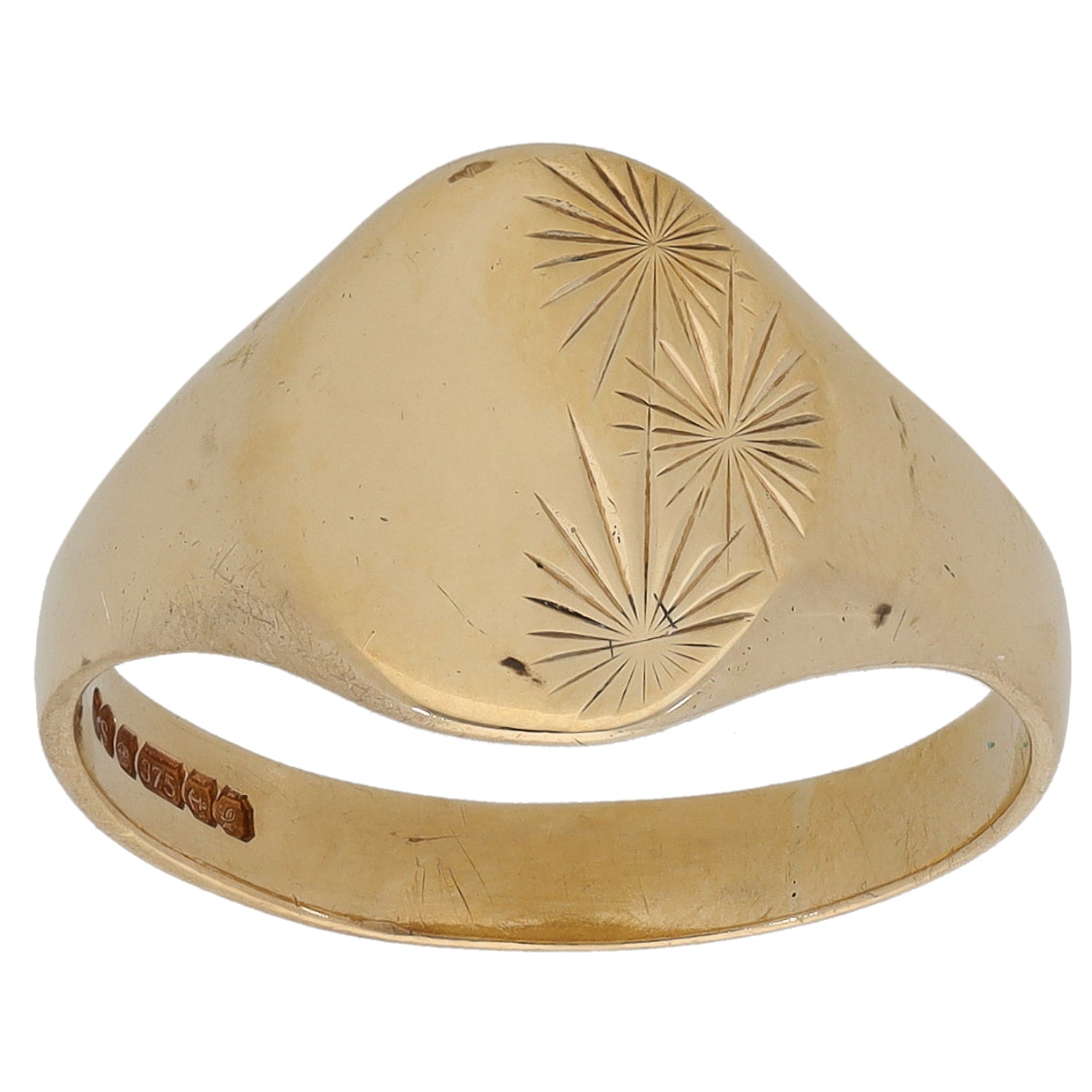 9ct Gold Patterned Signet Ring Size U – H&T