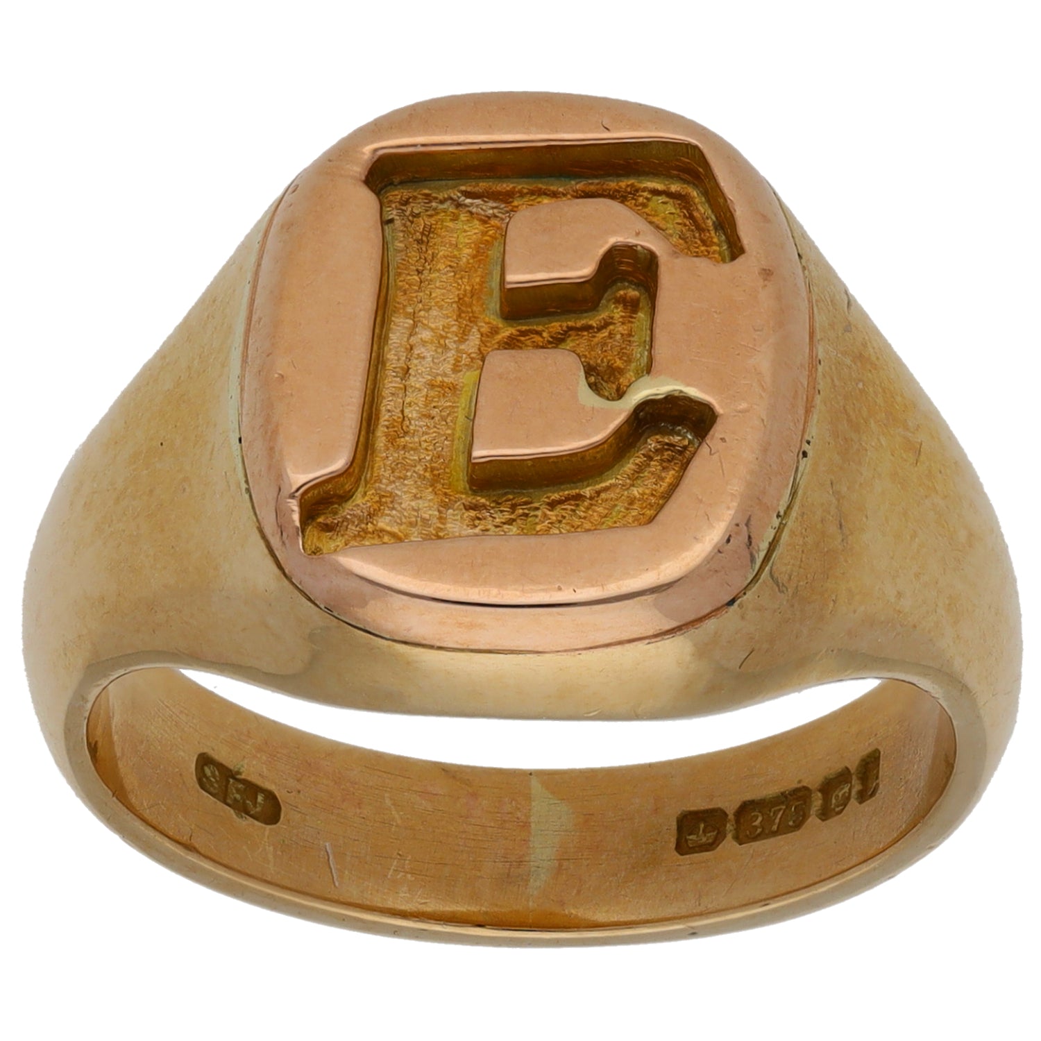 9ct Gold Initial 'E' Signet Ring Size S | H&T