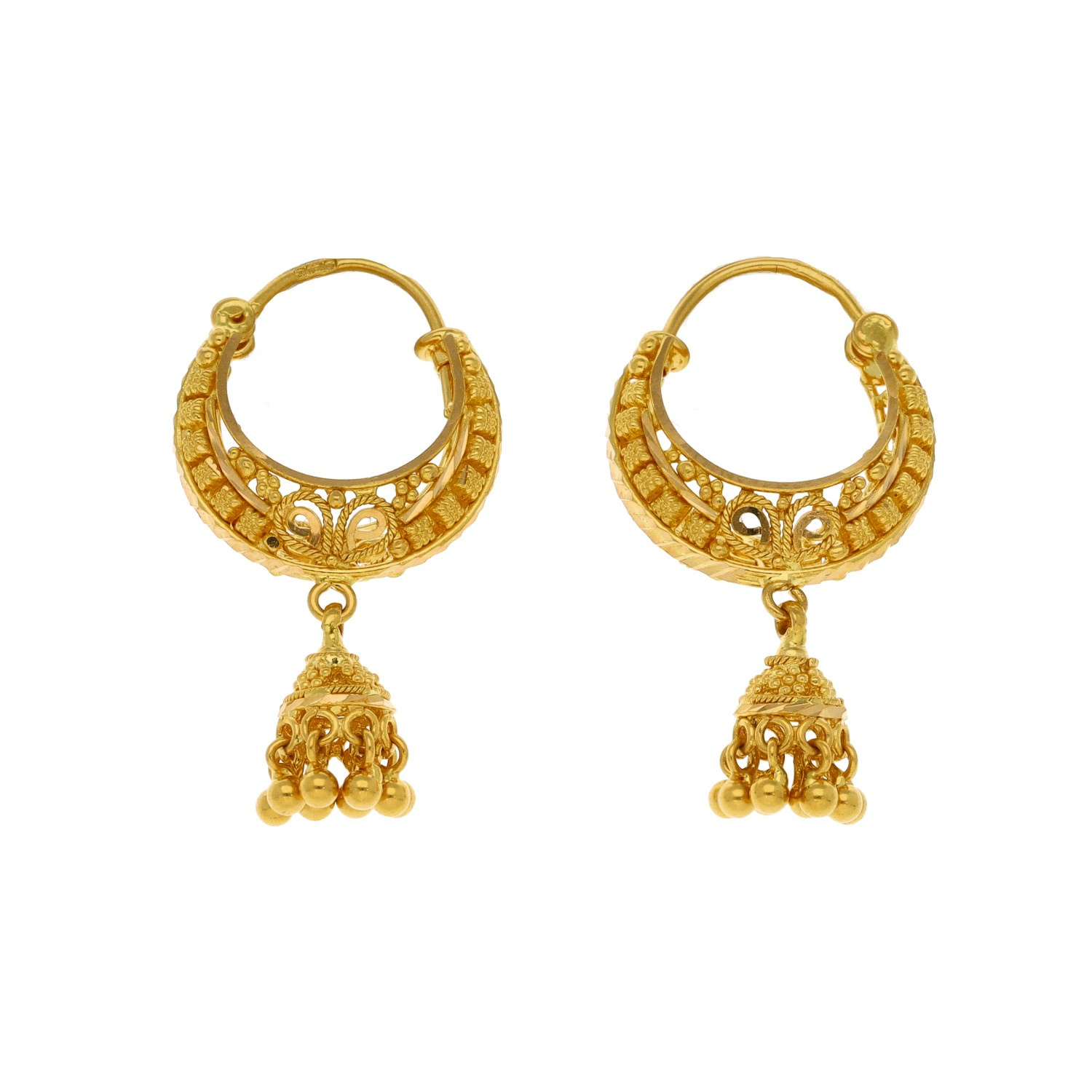 New 22ct Gold Textured Hoops Ornate Drop Earrings | H&T