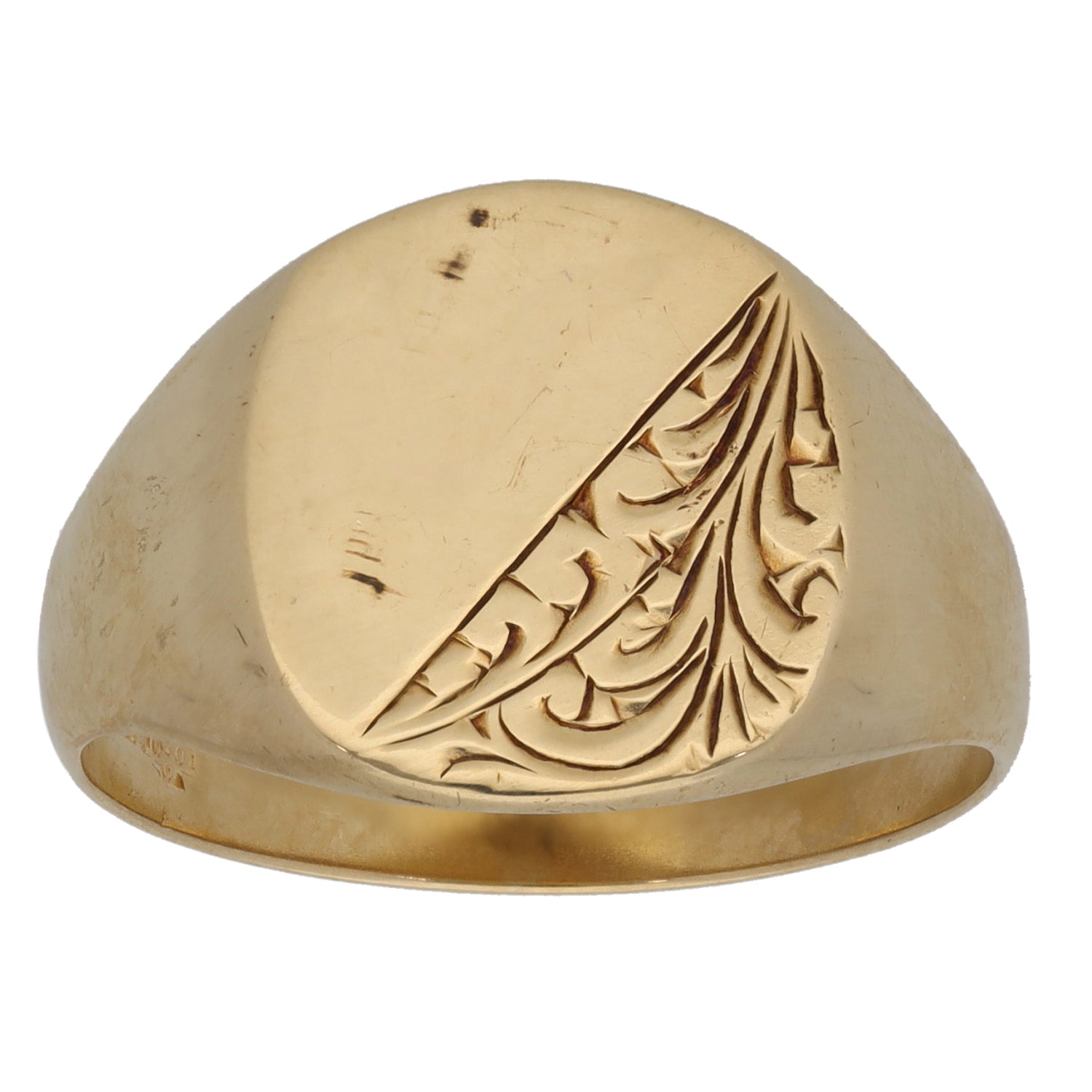 9ct Gold Patterned Signet Ring Size T | H&T