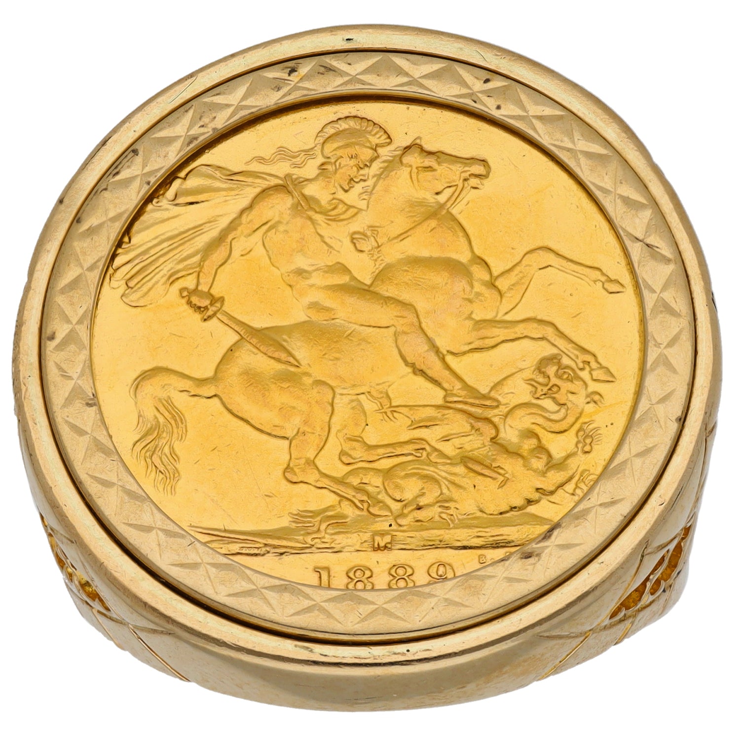 9ct Gold Full Sovereign Coin Ring Size T | H&T