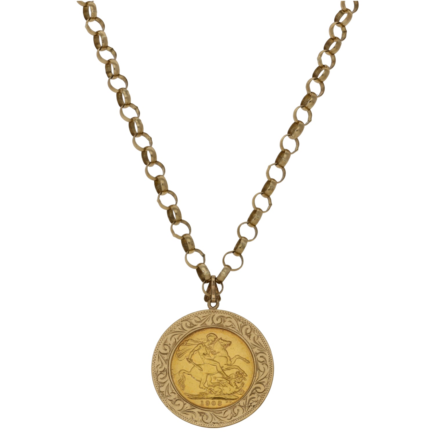9ct Gold Full Sovereign Coin Pendant With Chain | H&T