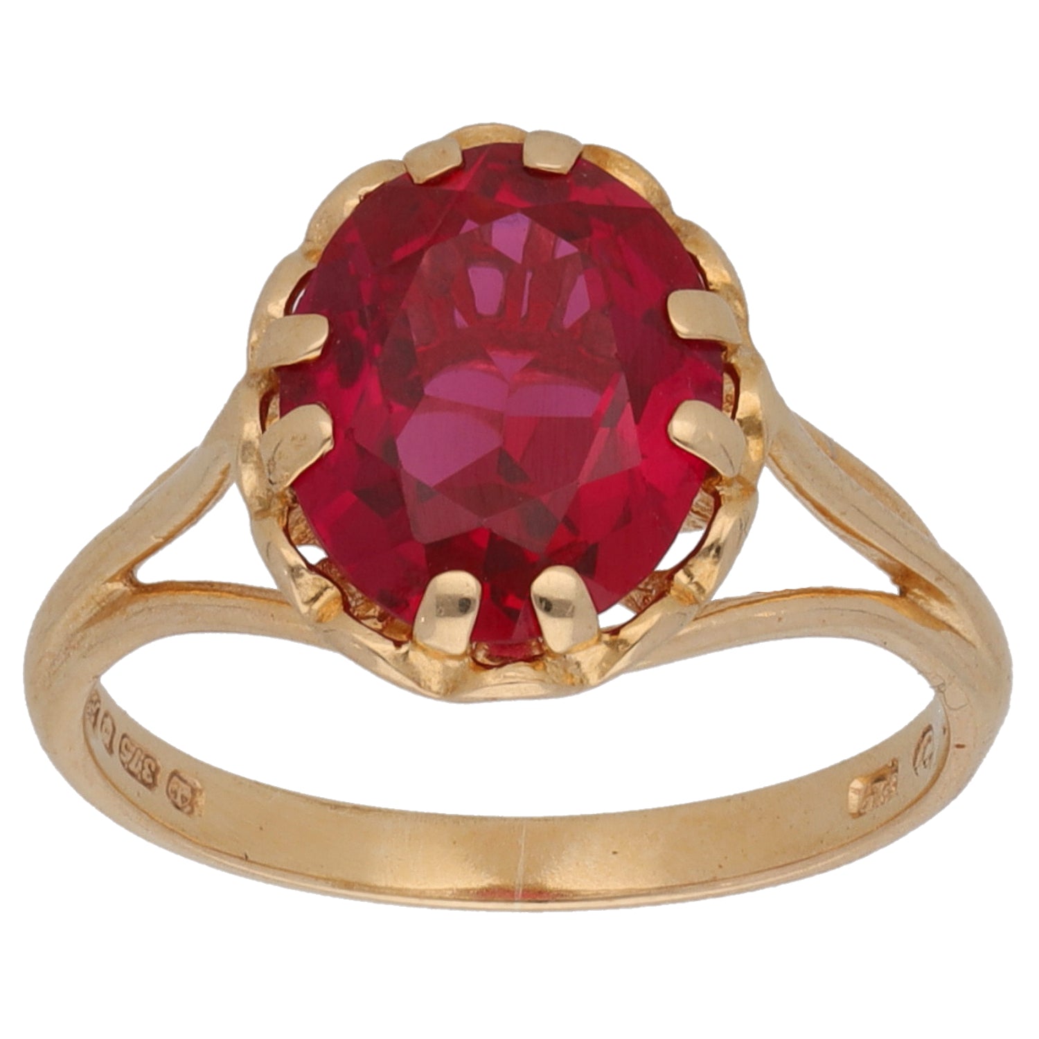 9ct Gold Man Made Ruby Single Stone Ring Size K – H&T