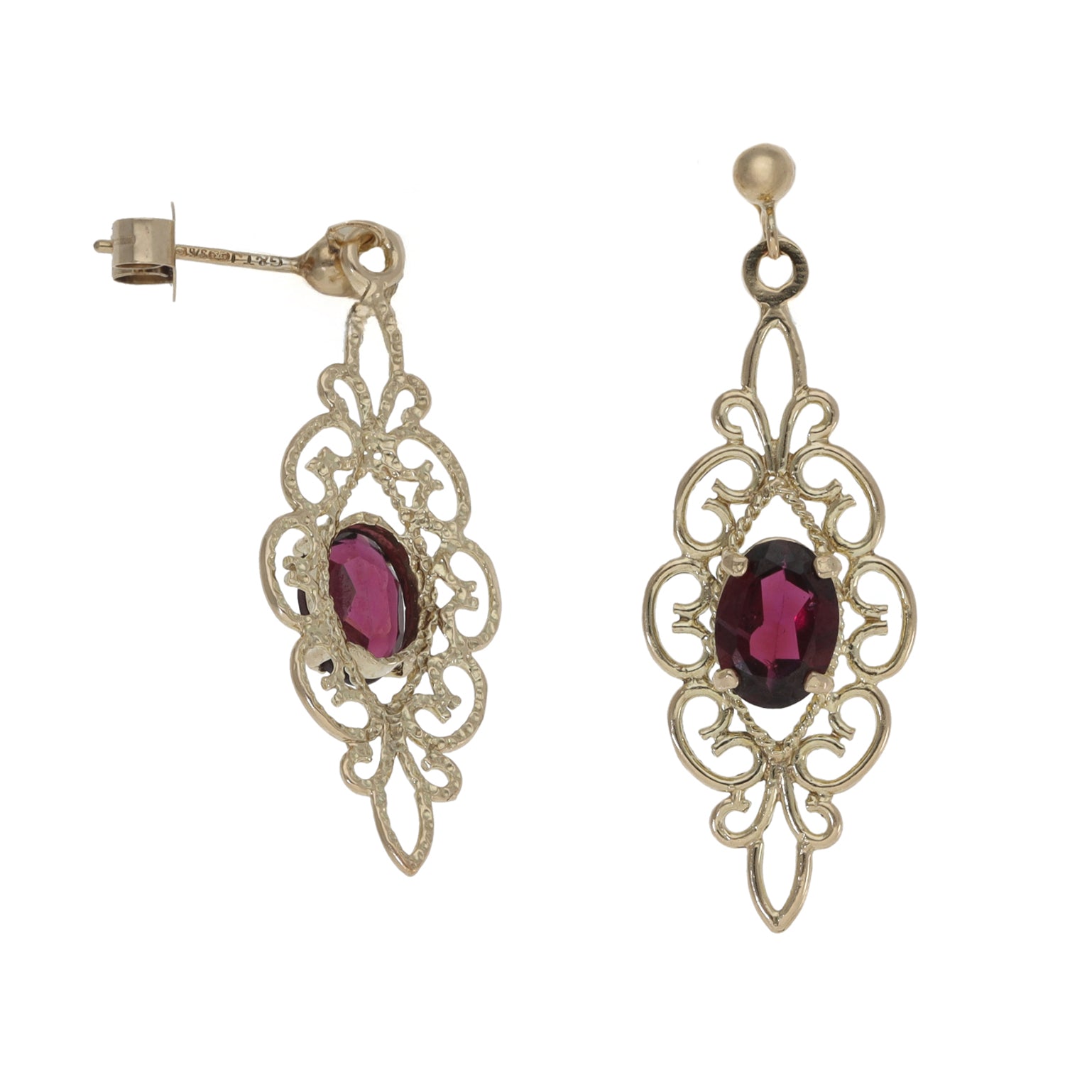9ct Gold Garnet Earrings Pendant Set