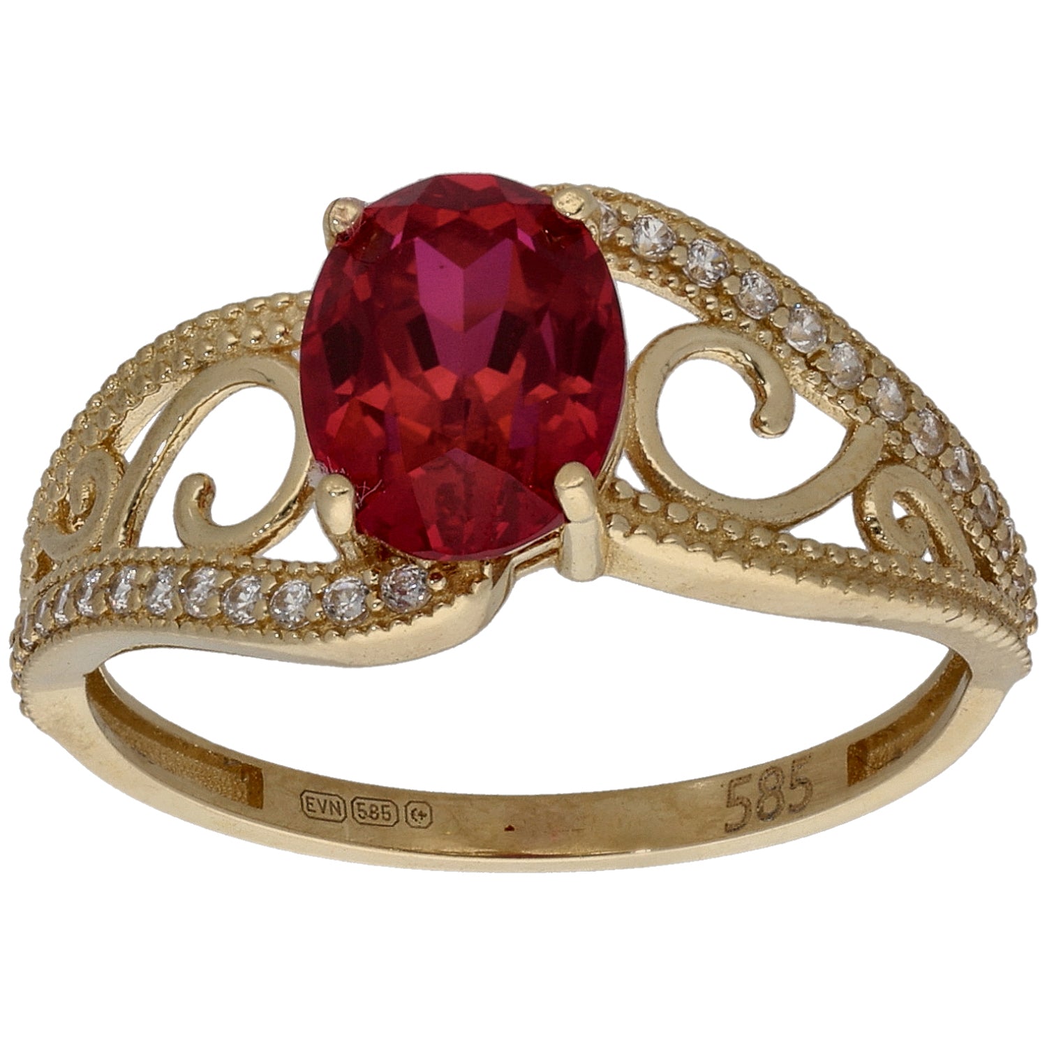 14ct Gold Man Made Ruby & Cubic Zirconia Dress/Cocktail Ring Size S | H&T