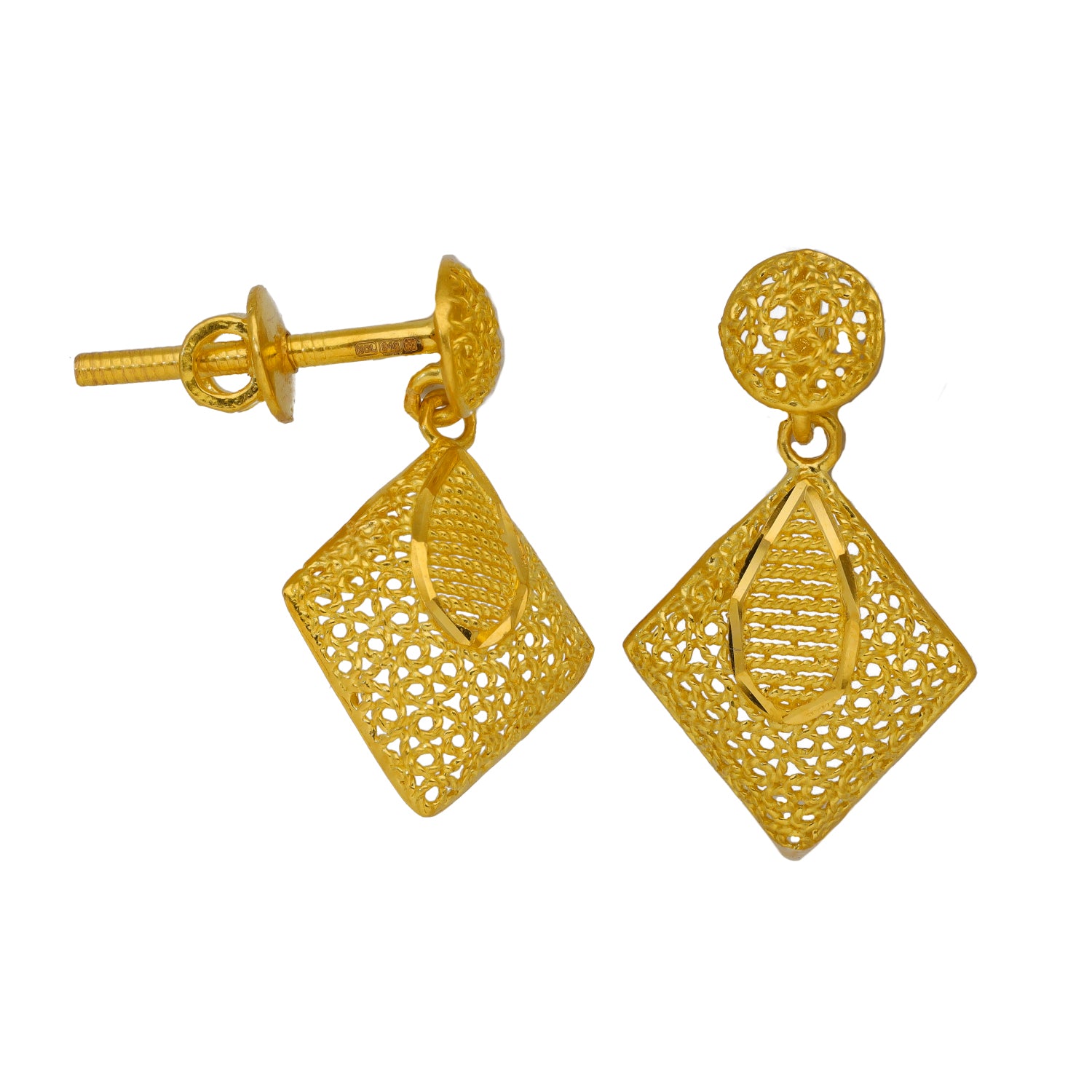 New 22ct Gold Diamond Shape Drop Earrings | H&T