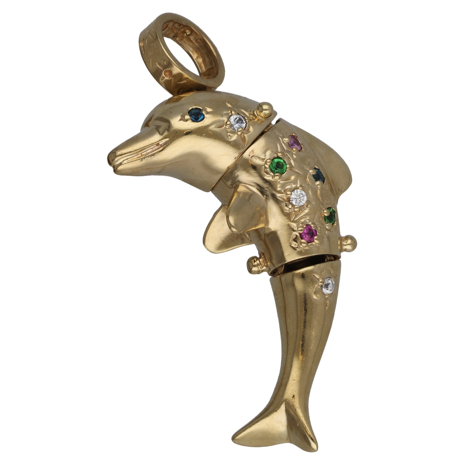 9ct Gold Imitation Gems Dolphin Pendant | H&T