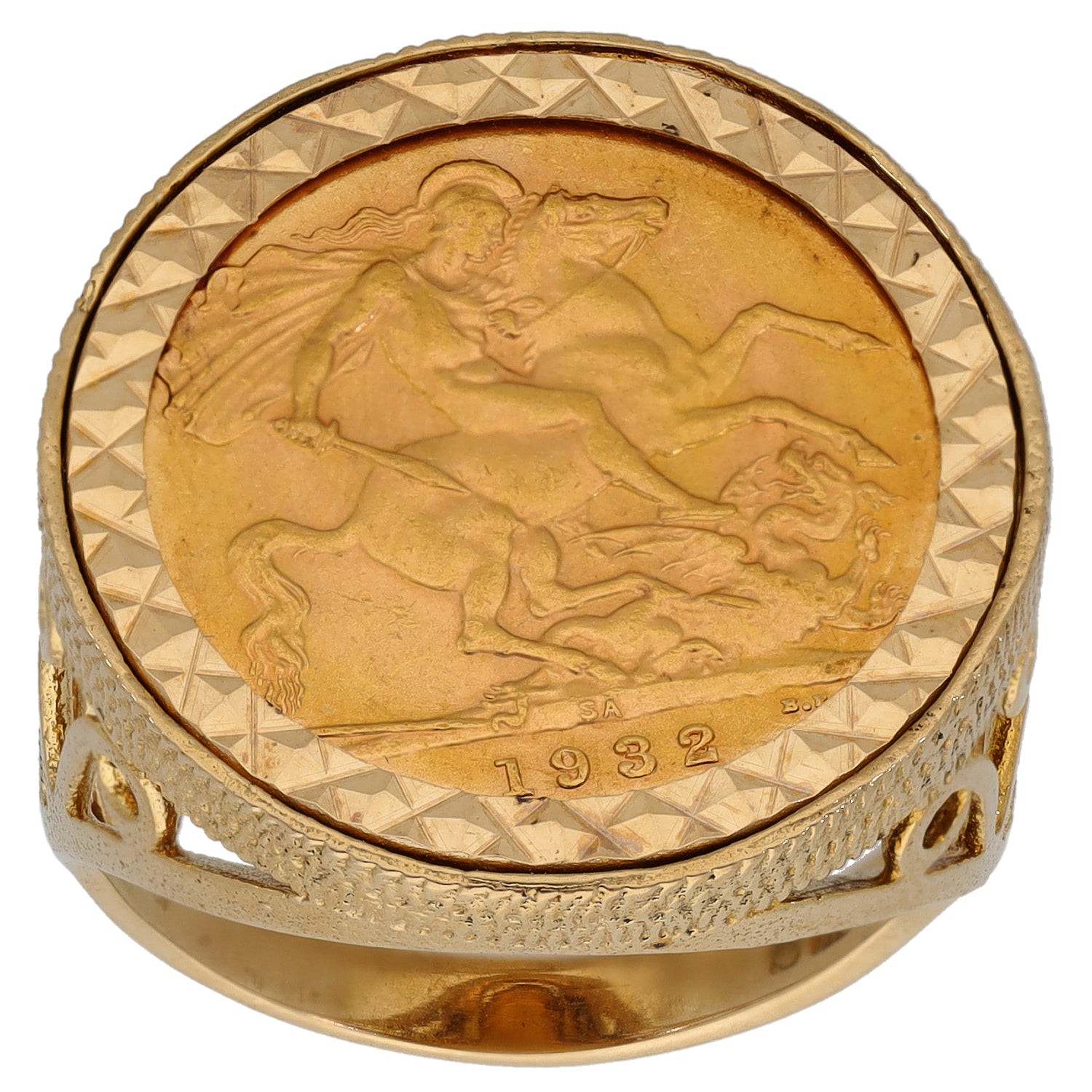 9ct Gold Full Sovereign Coin Ring Size W | H&T