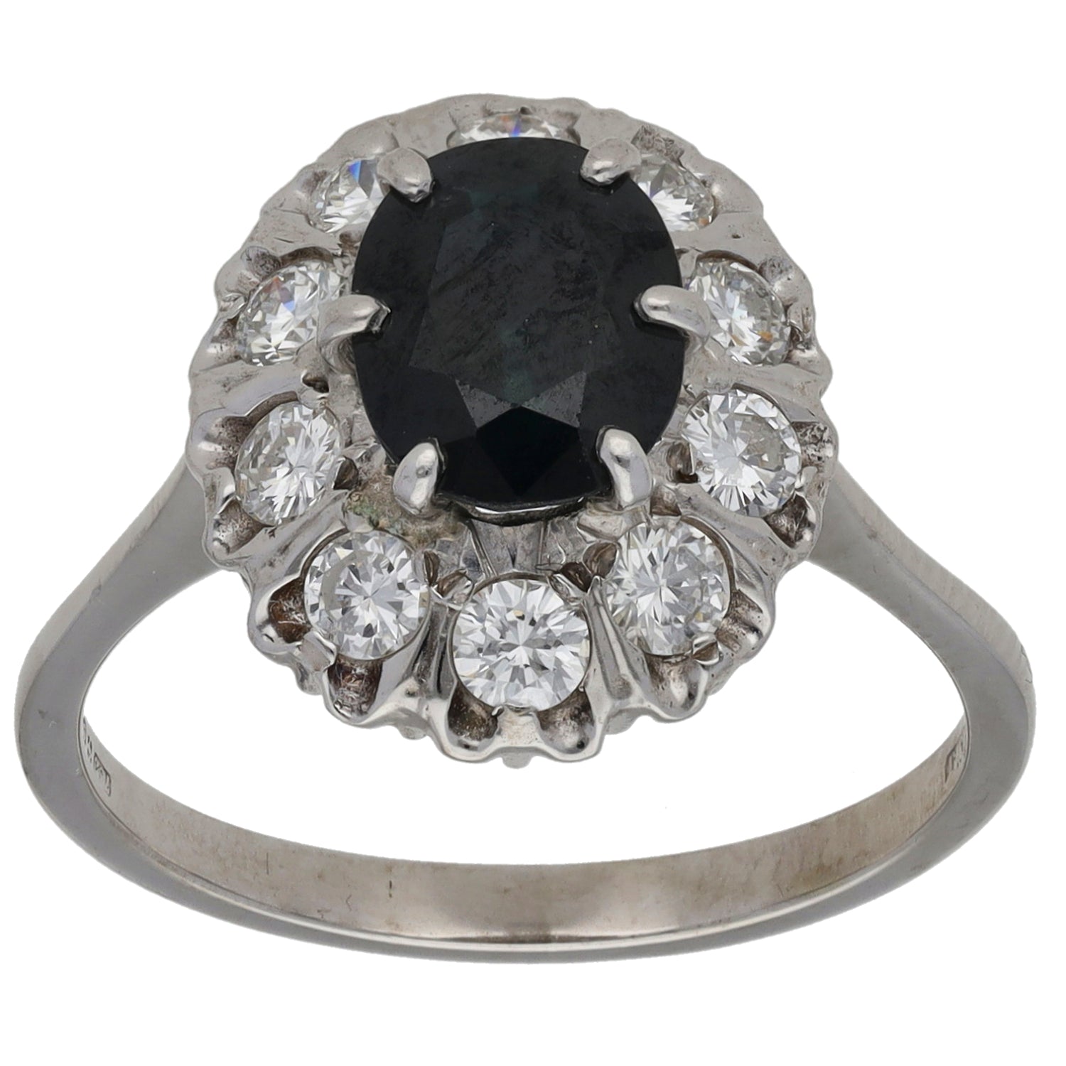 18ct White Gold 0.70ct Diamond & Sapphire Dress/Cocktail Ring Size R | H&T