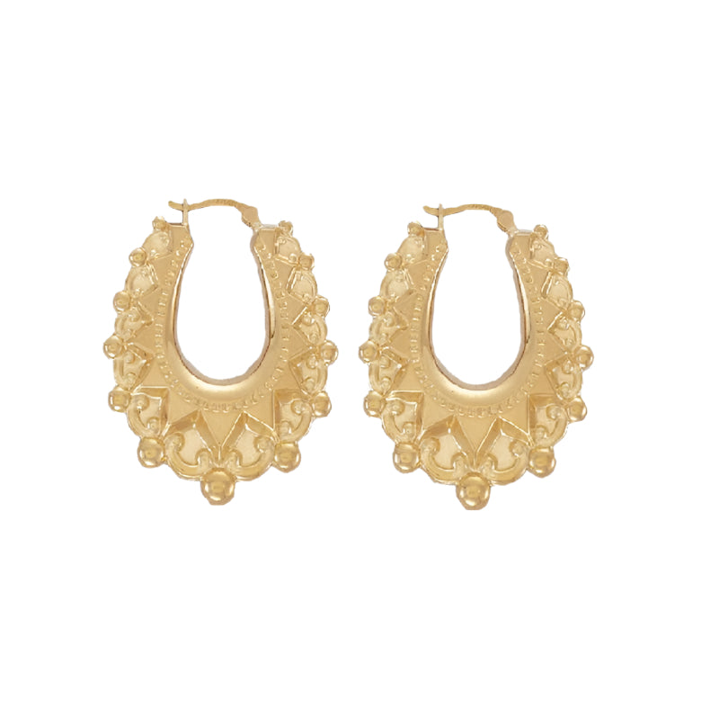 New 9ct Gold Oval Creole Spike Earrings | H&T